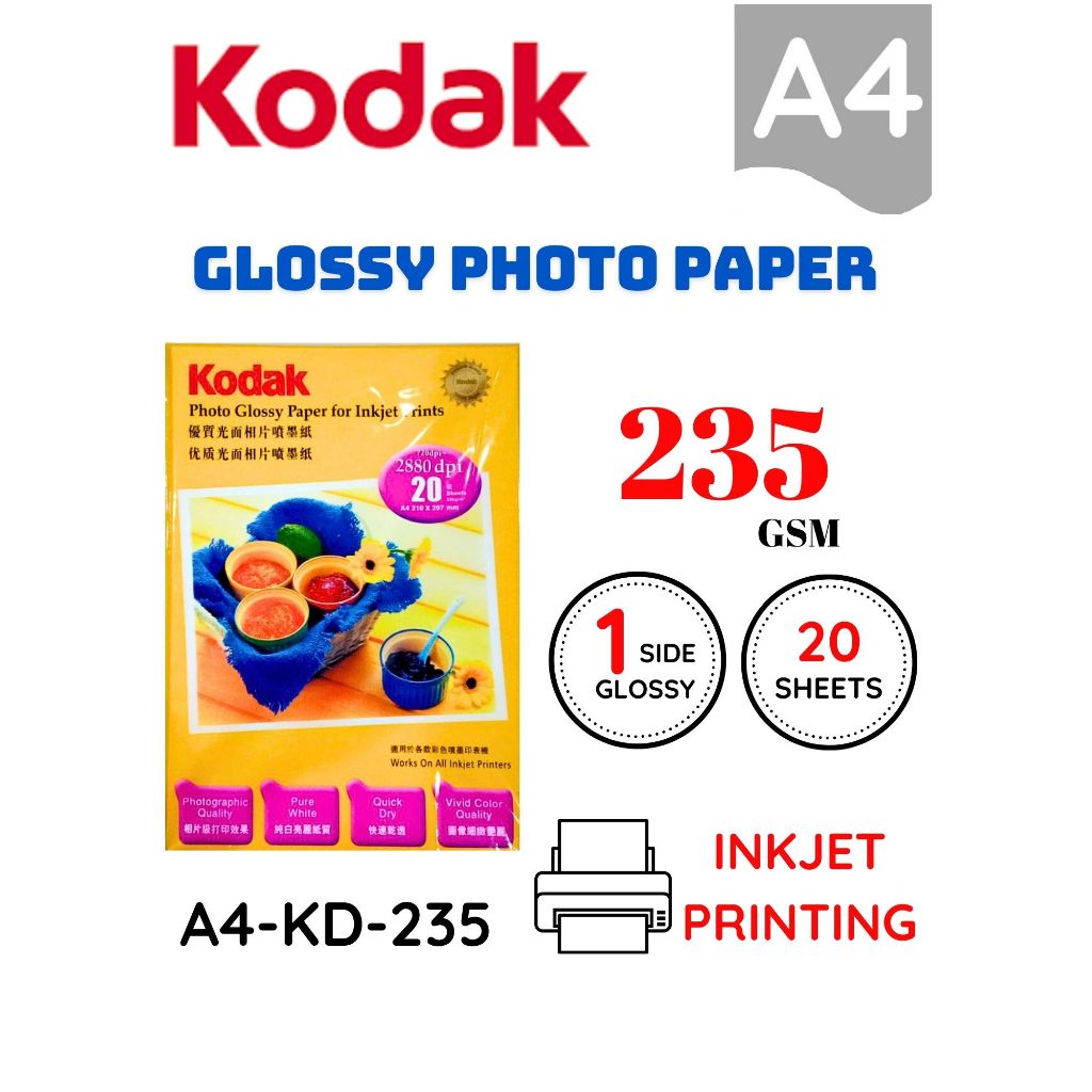 [ A4 235GSM | 4R 230GSM ] KODAK WATER RESISTANT GLOSSY PHOTO PAPER ...