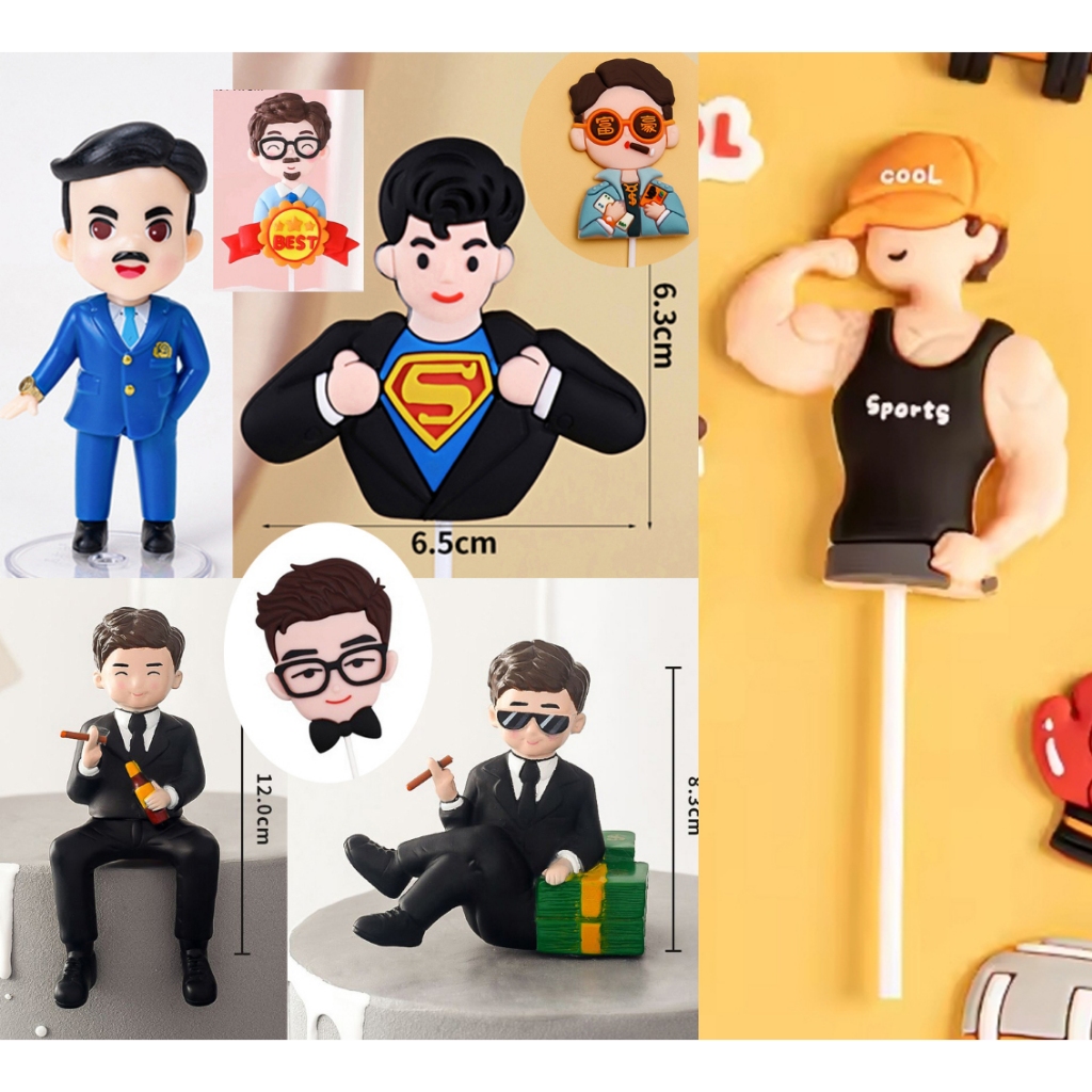 【READY STOCK】Father Day SUPER HERO DAD DADDY Figurines Cake Topper ...