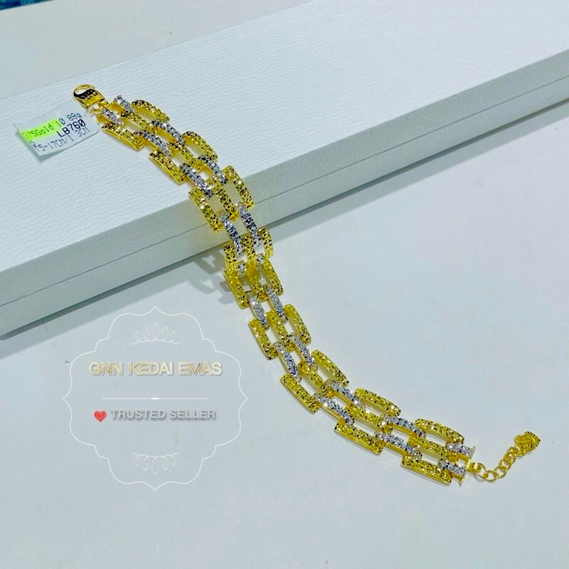 EMAS 375 RANTAI TANGAN 375 BESAR KOTAK PETAK PADU 9K GOLD SOLID BOX ...