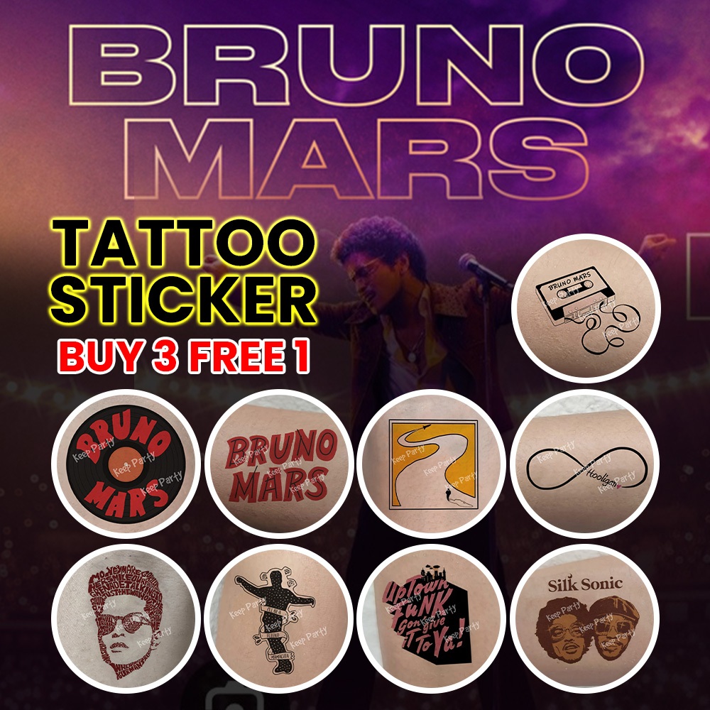 Bruno Mars World Tour Concert Tattoo Sticker 【BUY 3 Free 1】Silk Sonic ...