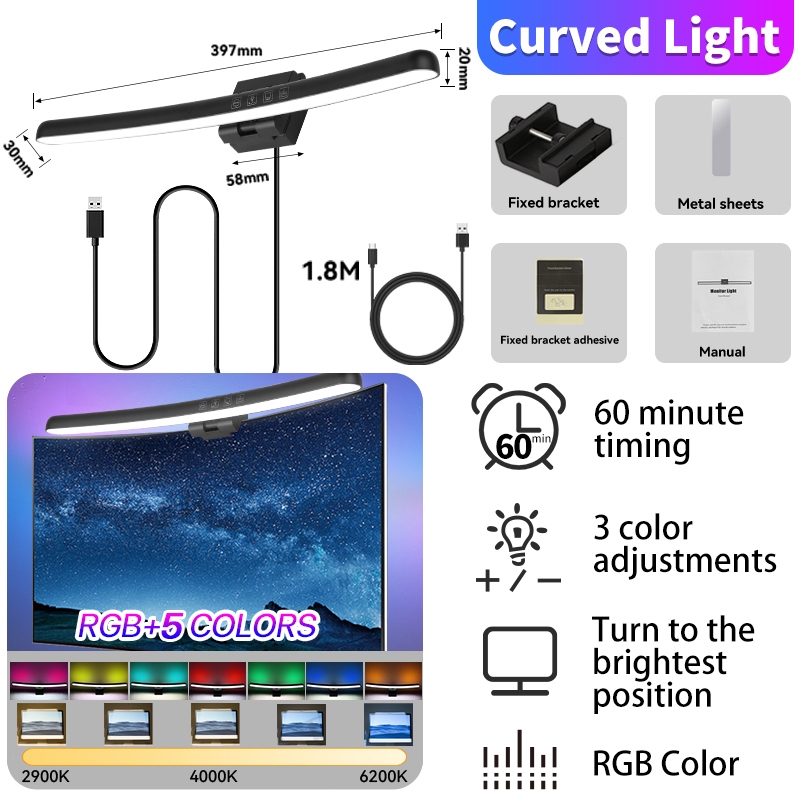 Monitor Light Bar Dimmable Remote Computer Screen Hanging Lights USB ...