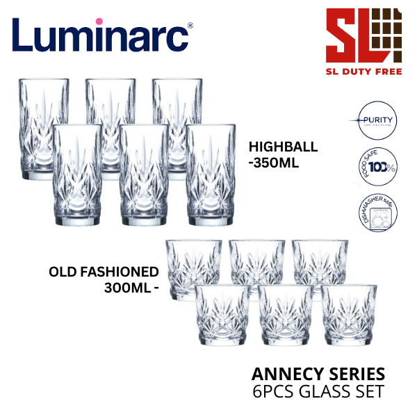 Luminarc Annecy 6pcs Glass Set Highball 350ml / Old Fashioned 300ml Set ...