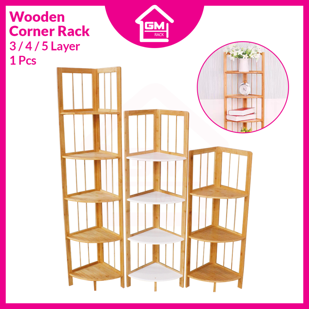 [GMRACK] WOODEN CORNER RACK 3 / 4 / 5 LAYER RACK MULTIFUNCTION ...