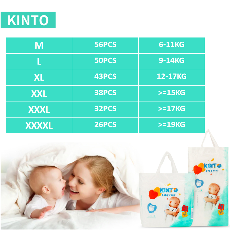 KIN-TO Baby Diaper Pant - Size NB (70's) /M (56's) /L (50's) /XL (43's) /XXL (38's) /XXXL (32's ...
