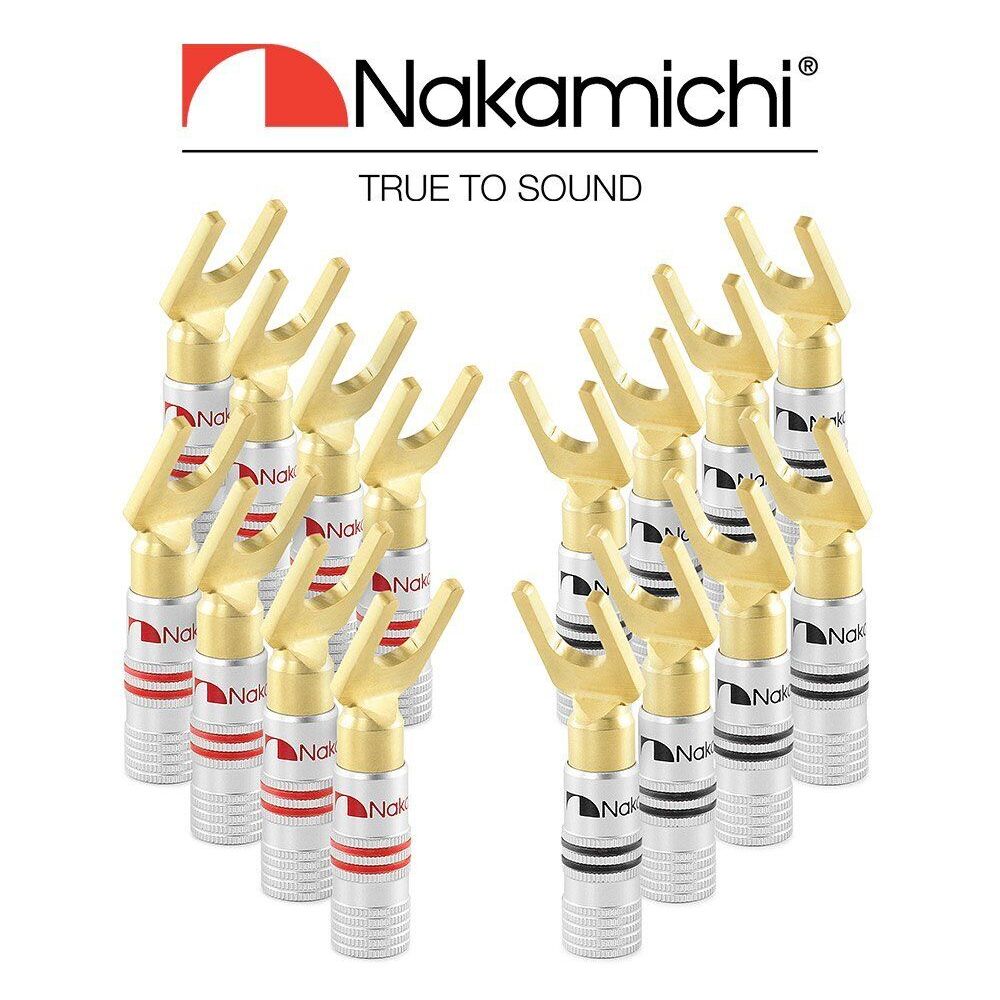 Nakamichi Excel Series 24K Gold Plated U Y Spade Fork Banana Plug 12-18AWG Gauge Size 4mm Home ...