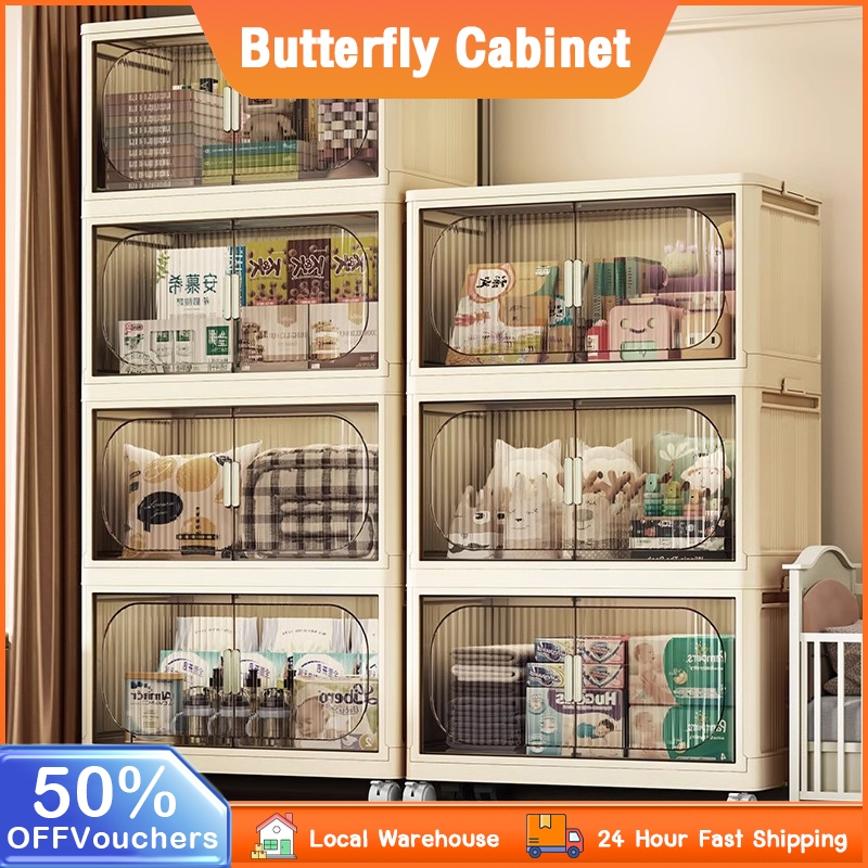 3/4/5 Layer Stackable Storage Cabinet Multi-purpose 2 Door with Handle ...