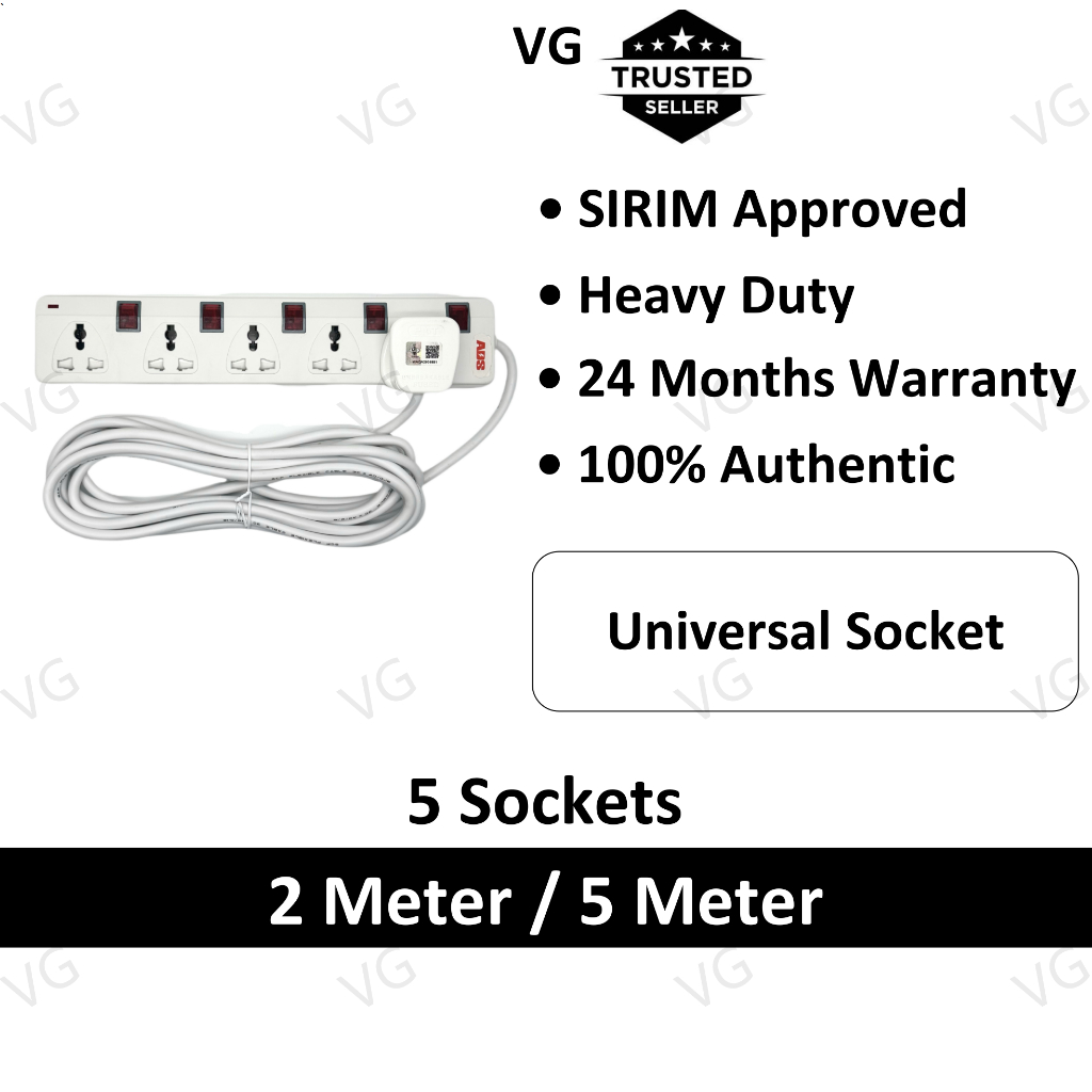 [100% Original ADS] ADS 5 Gang Universal socket Extension plug Power ...