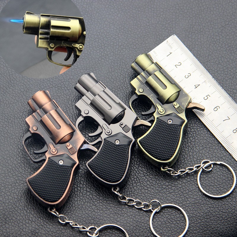 Mini Key Chain Creative Magnum Revolver Gun Jet Flame Butane Gas ...