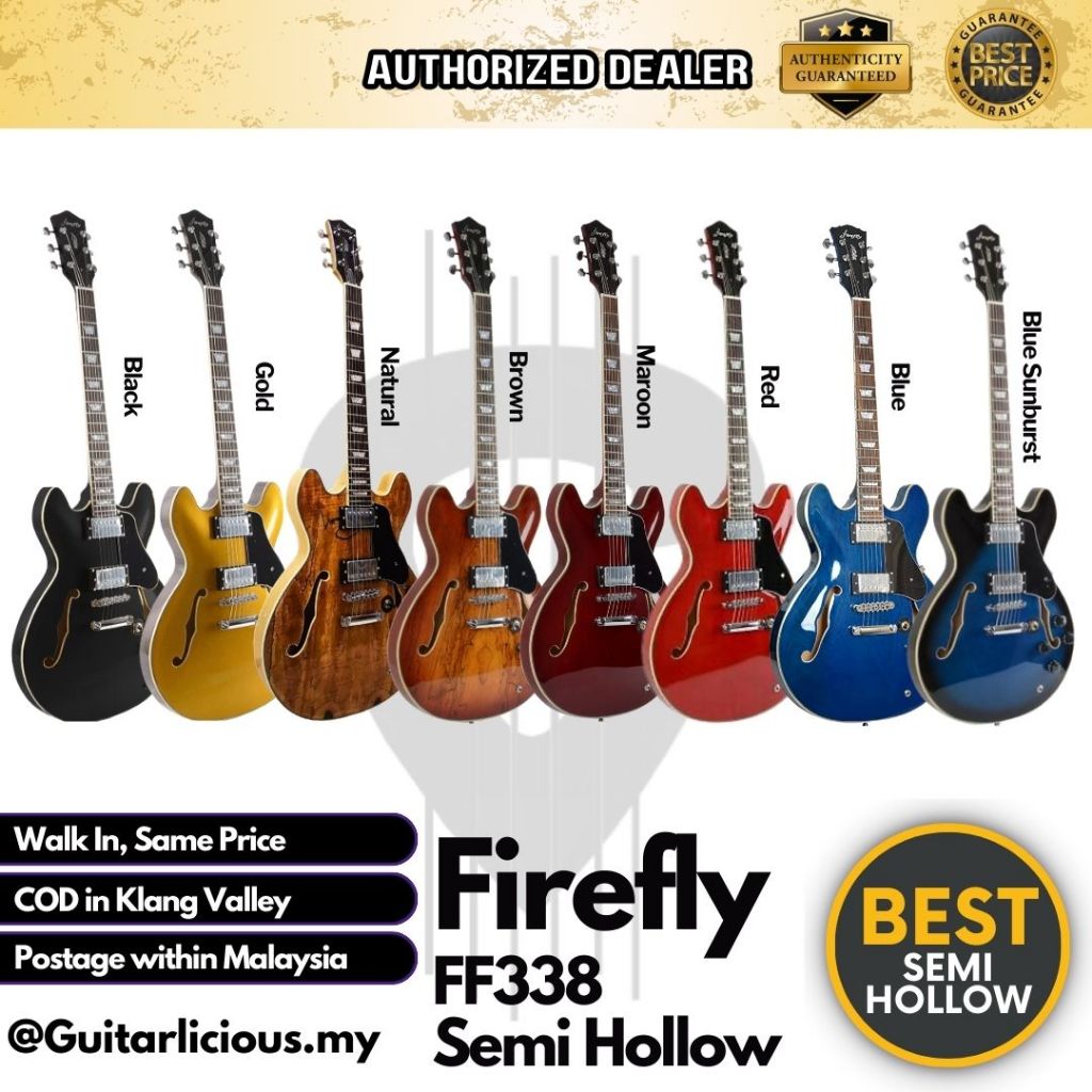 Firefly Semi Hollow Body Electric Guitar w/ Double Closed Humbucker HH FF338 gitar elektrik ...