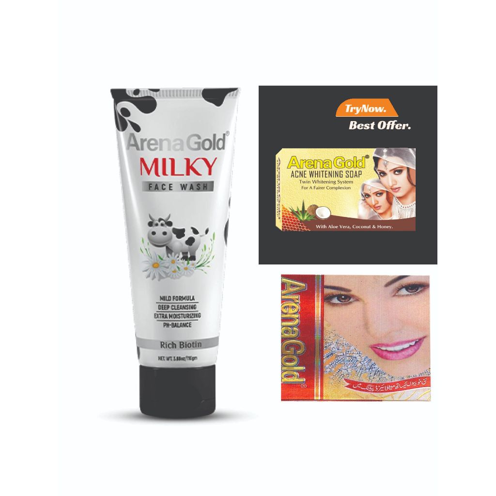 ARENA GOLD WHITENING CREAM Soap + Milky Face Wash Set 3IN1 100% ...