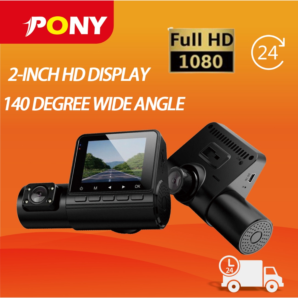 PONY 3 Channel Car Mini Dashcam 3-Len HD 1080P Dash Cam Front and Rear ...