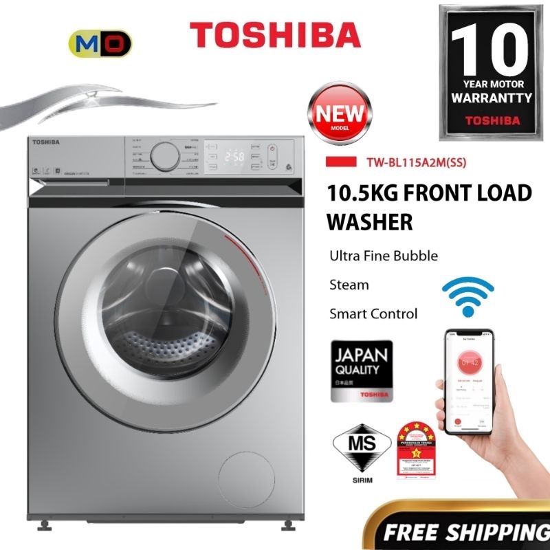 Toshiba 10.5kg Washing Machine Inverter Wifi Front Load Washer TW-BL115A2M(SS) Mesin Basuh 洗衣机 ...