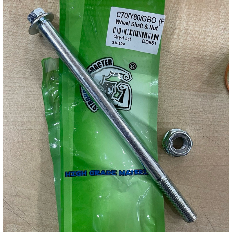 HONDA C70 GBO YAMAHA Y80 FRONT WHELL SHAFT & NUT M10X165MM -SHAFT &NUT ...