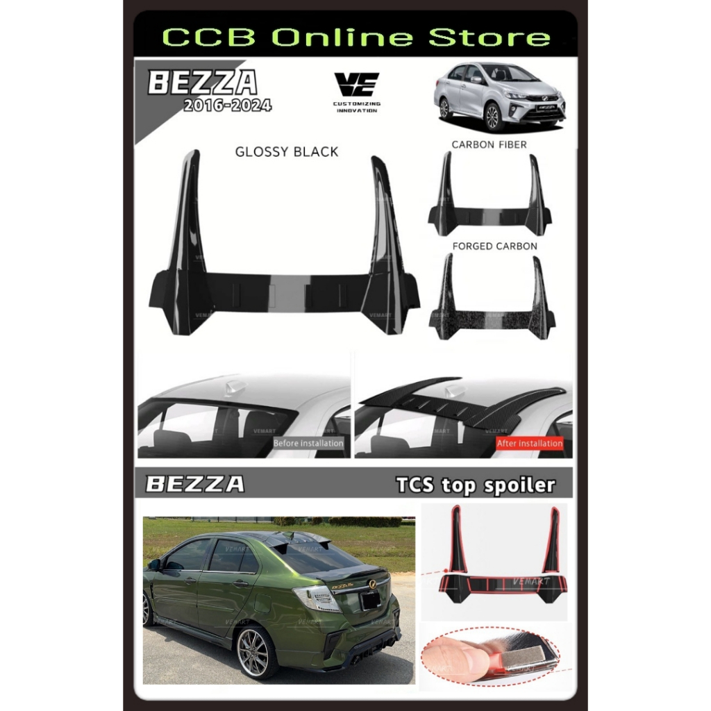 Perodua Bezza 2016-2024 Car TCS BRAND Top Spoiler Accessories with ...