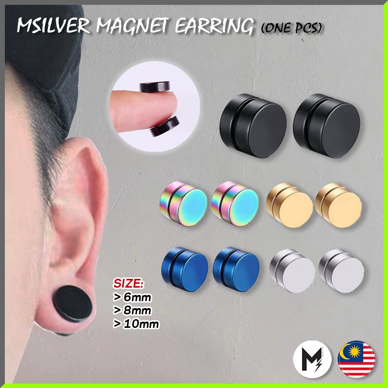 M.Silver Official Magnet Earrings Round Ear Clip Unisex Earring Subang ...