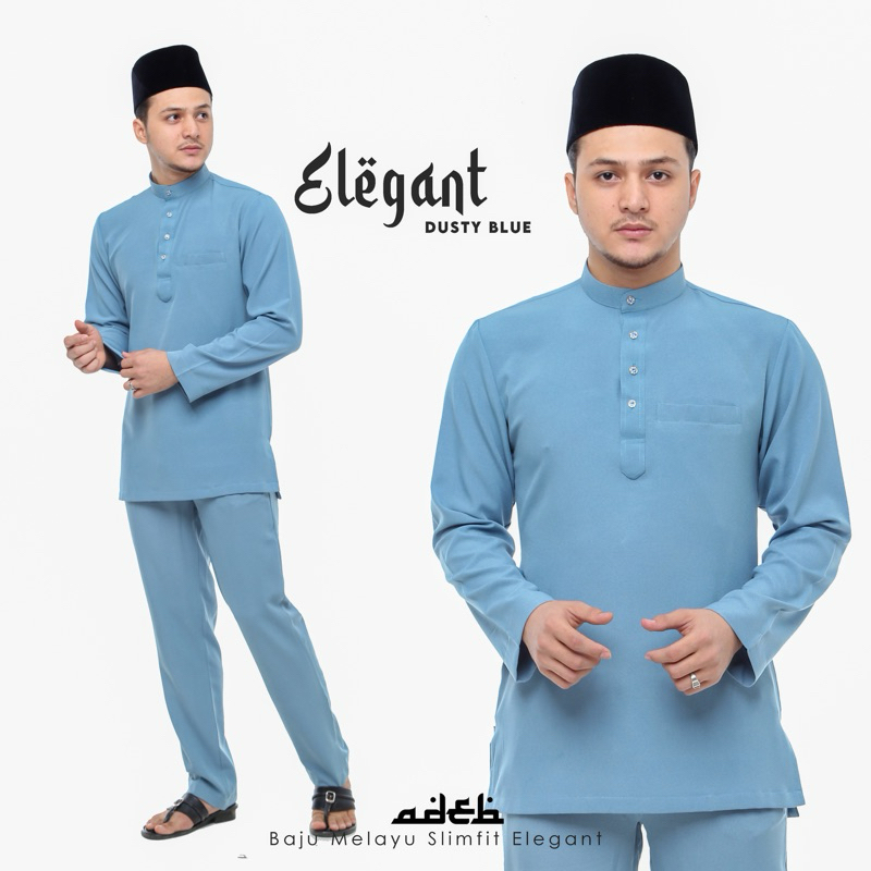 BAJU MELAYU SLIMFIT ELEGANT DUSTY BLUE (FREE BUTANG) | Shopee Malaysia
