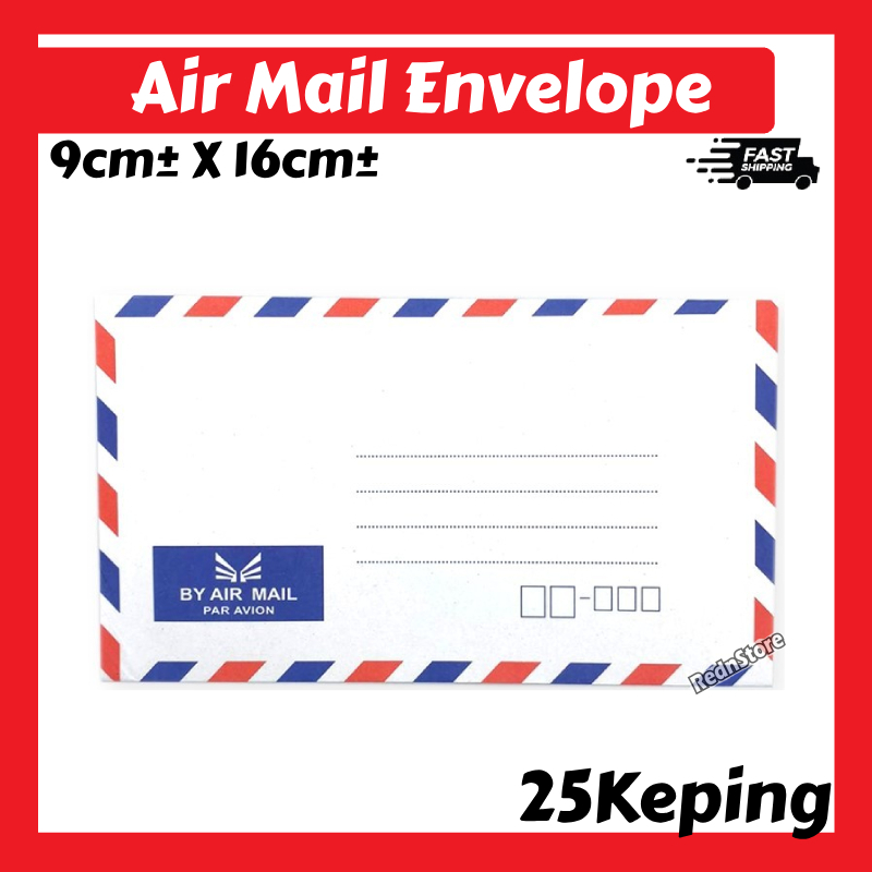 【25-Keping】Air Mail Envelope / White Envelope / Pendek Sampul Surat Air ...