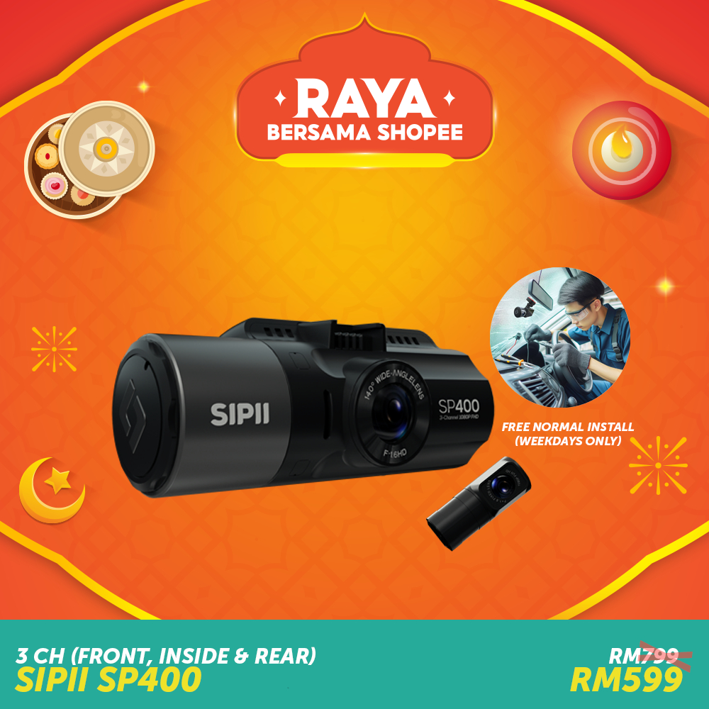 Ready Stock SIPII SP400 1st 3 Channel Dashcam Front Rear Inside in ...