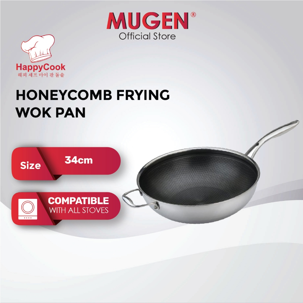 HappyCook Honeycomb Stainless Steel Frying Wok Pan (34cm) | Shopee Malaysia