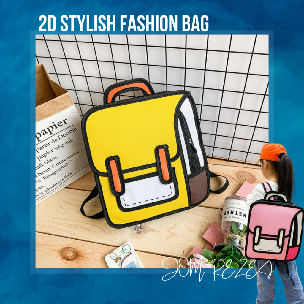 JOM 2D Jump Style Backpack Cartoon Oxford Book Bag Backpack Cute Japan ...