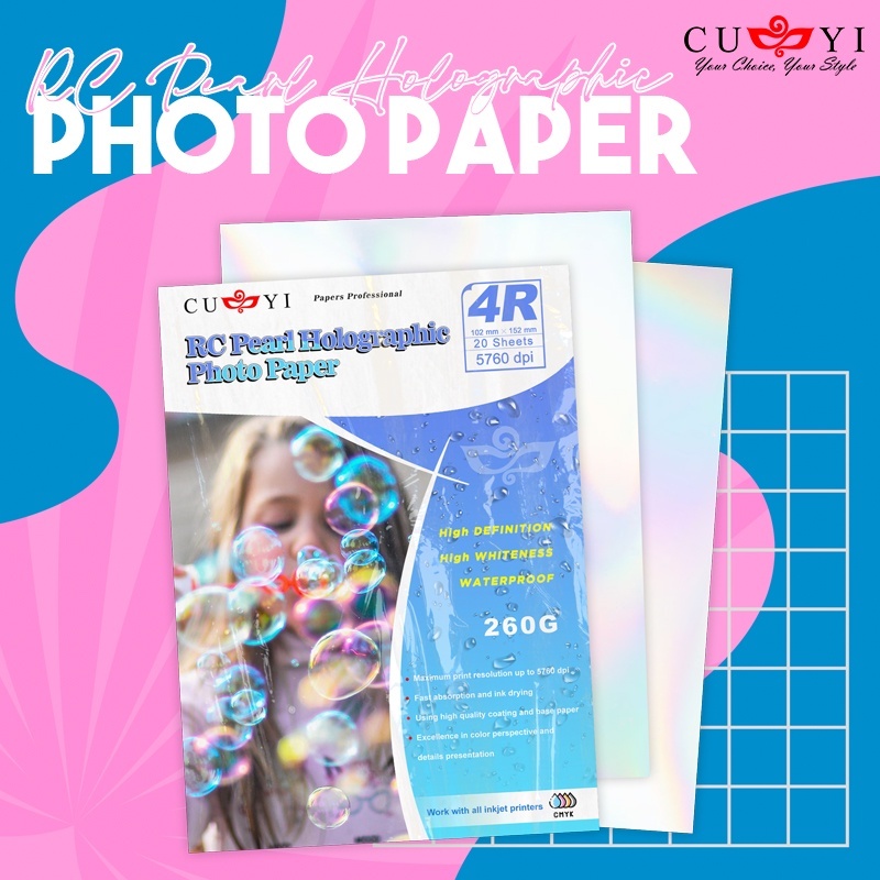 CUYI RC Pearl Holographic Inkjet Photo Paper 260gsm 4R Size - 20 sheets ...