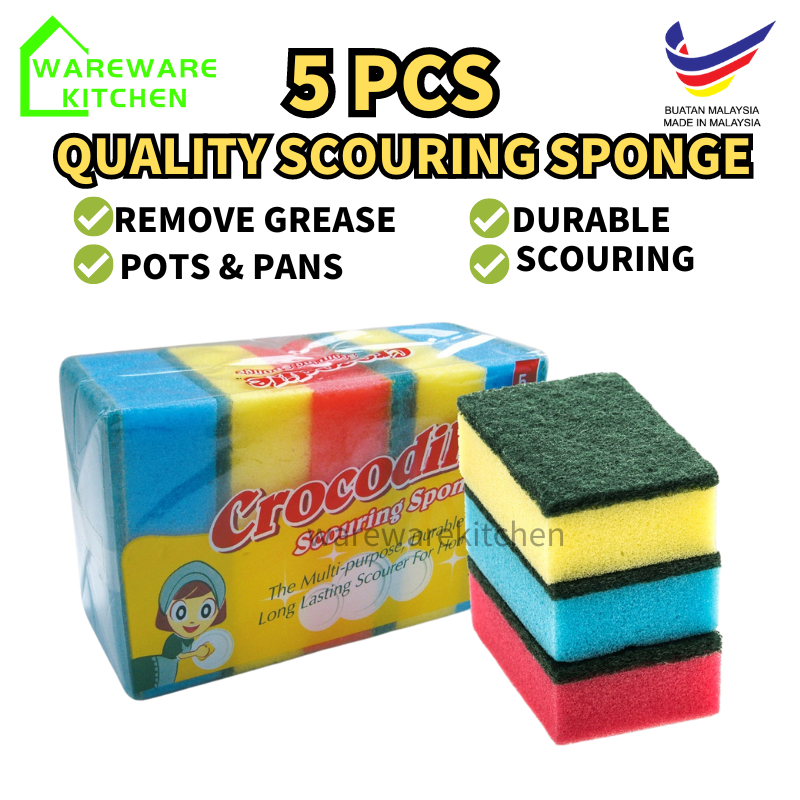 Crocodile 1/5PCS Scouring Sponge Dish Sponge Cleaning Sponge Washing ...