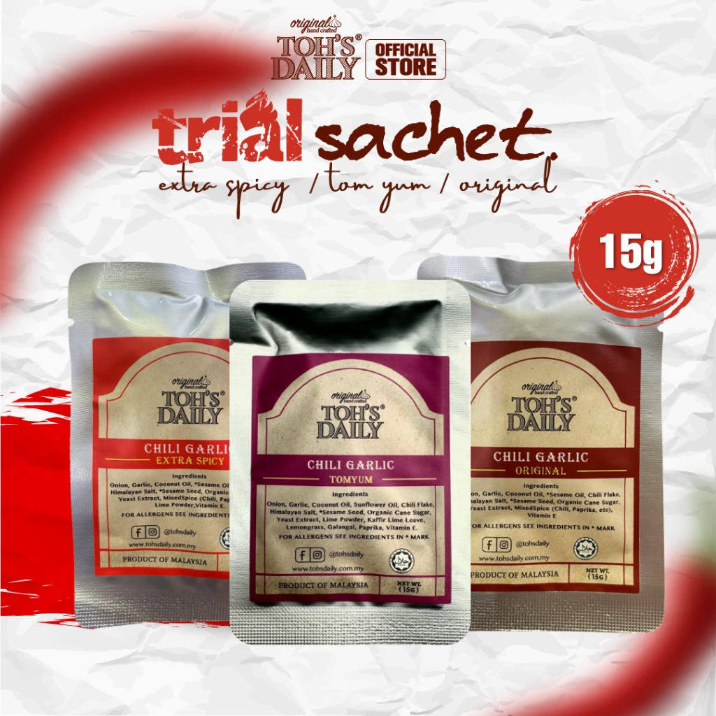Toh's Daily Chili Garlic Original / Extra Spicy / Tom Yum Sachet 15g (1 ...