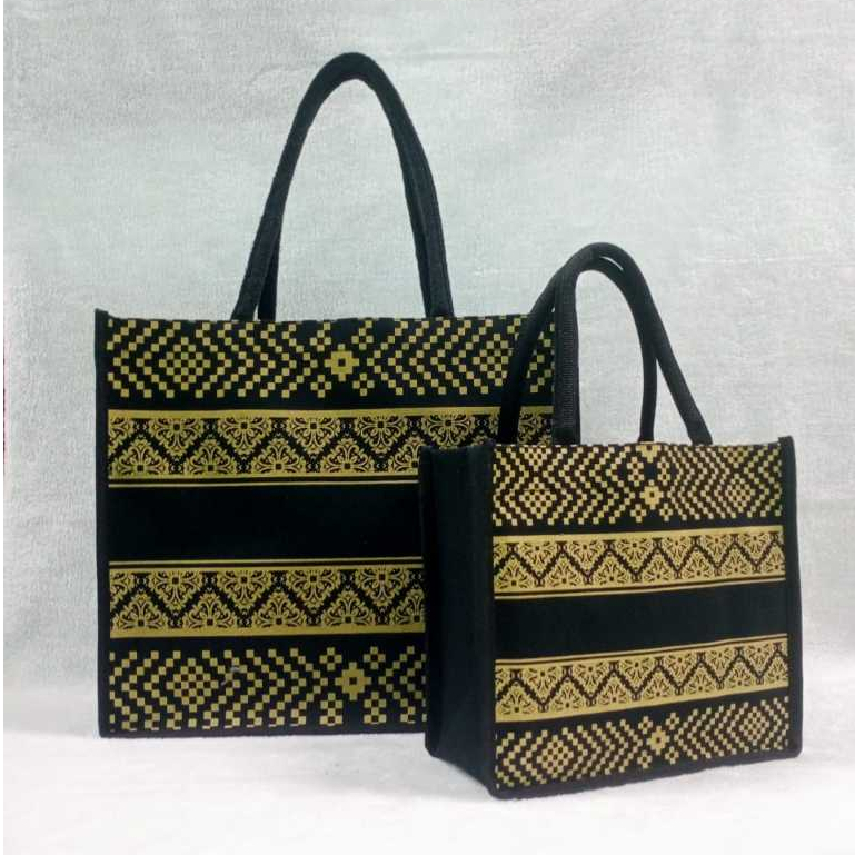 Large Size Totebag Songket Black Gold Design Custom Name | Shopee Malaysia
