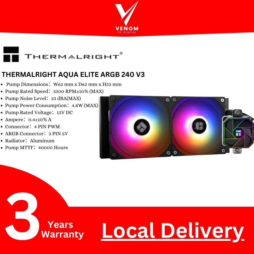 THERMALRIGHT AQUA ELITE 240 V3 ARGB LIQUID COOLER (BLACK / WHITE ...