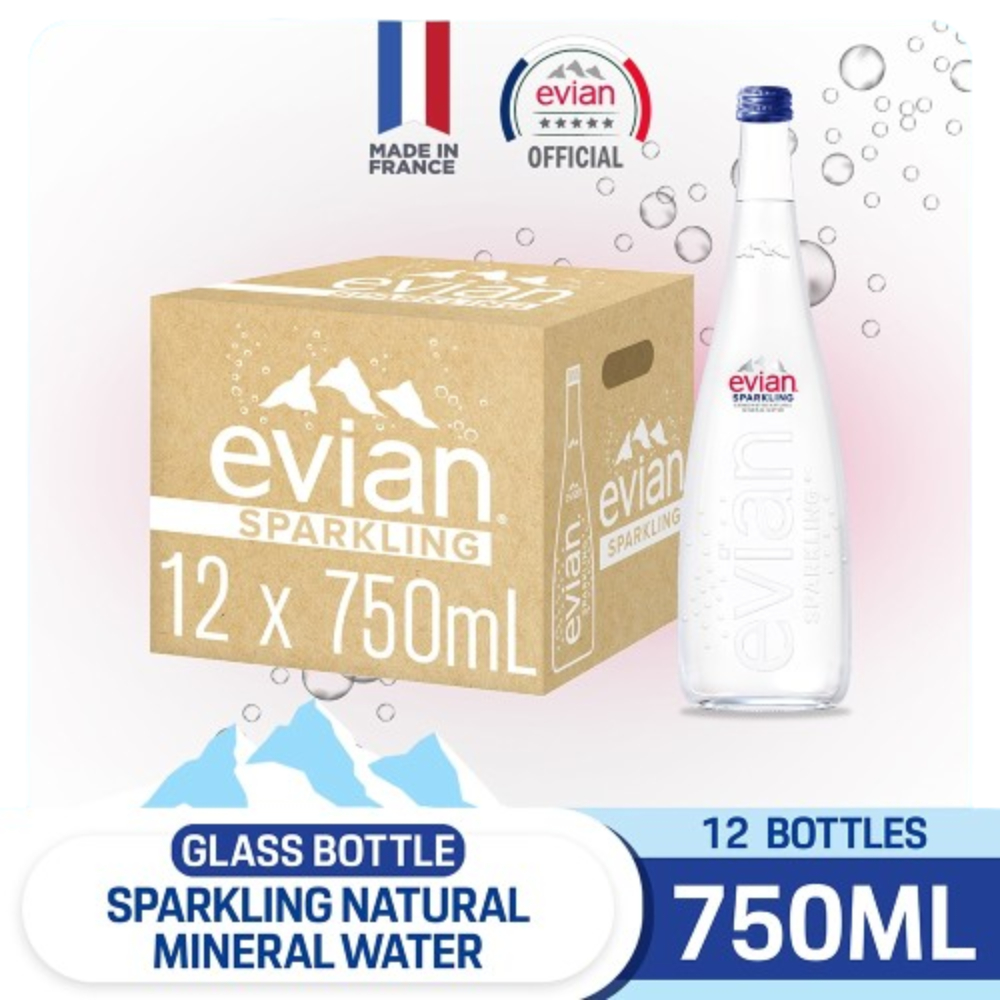 Evian Sparkling Natural Mineral Water Glass (12 x 750ml) | Shopee Malaysia