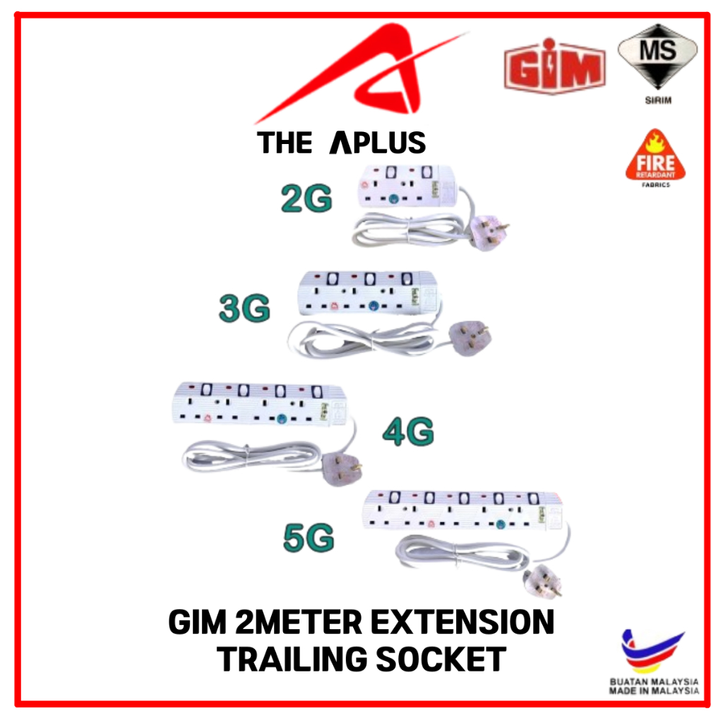 [sirim] 2m Extension Trailing Socket W Neon Plug Adaptor Gim Multiple Universal Adapter Cord 2 3