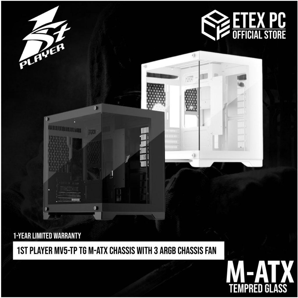 1st Player MV5-TP TG M-ATX Chassis With 3 ARGB Chassis Fan - Black ...