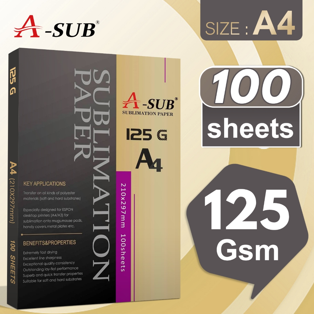 【Imported Sublimation】A-SUB A4 Sublimation Paper 125gsm 100pcs Fast Dry ...