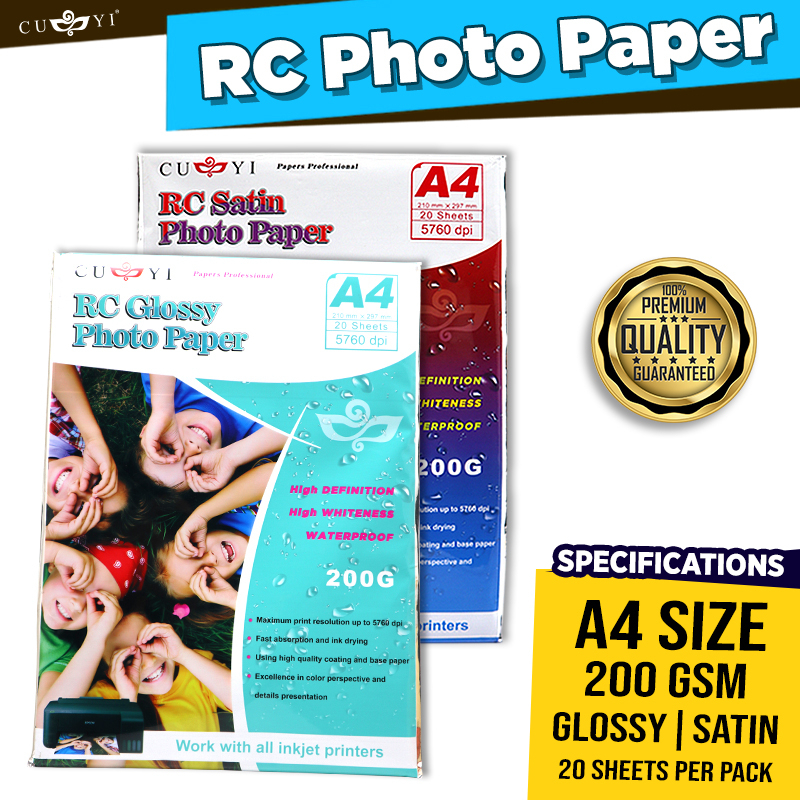 CUYI RC Satin | RC High Glossy Inkjet Photo Paper No Backprint 200gsm ...