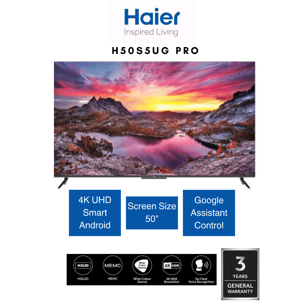 Haier 50 Inch HQLED 4K UHD Smart Android 11 TV H50S5UG PRO / Quantum ...