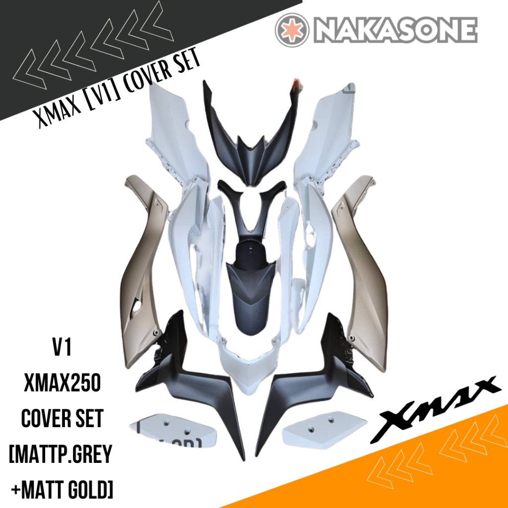 YAMAHA XMAX 250 [V1] COVER SET BODY SET [MATT PEARL GREY + MATT GOLD ...