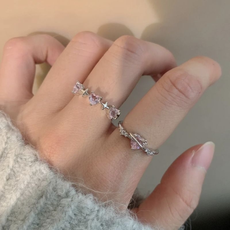 Ready Stock Silver S925 Pink Diamond Love Ring Adjustable Ring Love Ring Pink Ring Shopee Malaysia