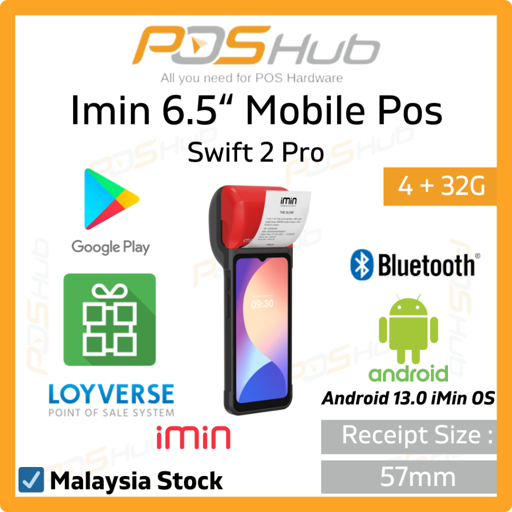 IMIN Swift 2 Pro Mobile POS Android Terminal with 58mm Printer With NFC 4+32GB | Shopee Malaysia