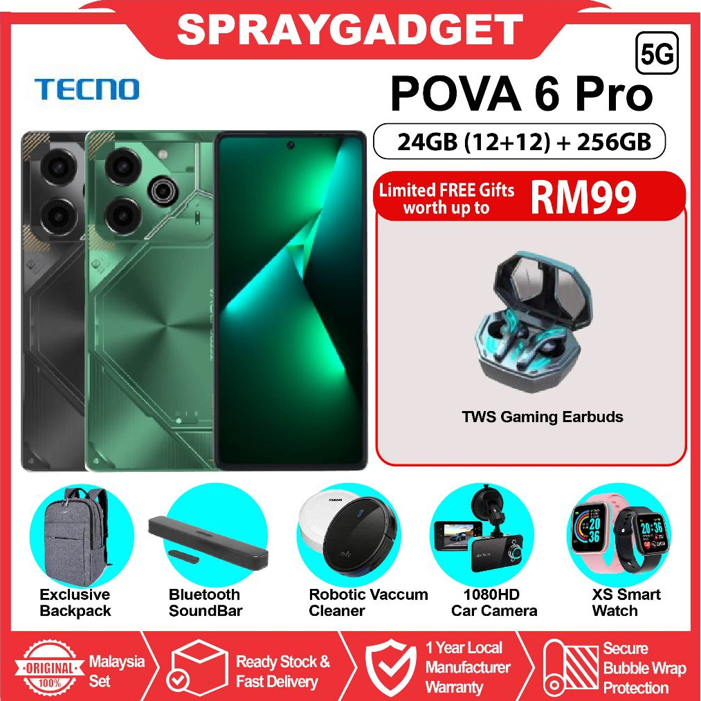 TECNO POVA 6 PRO 5G 24GB*(12+12GB) RAM + 256GB ROM - 70W Ultra Charge ...