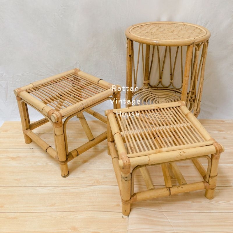 (Rattanvintage) 🔥 Handmade Natural Rattan Stool | Bangku Rotan | Foot ...