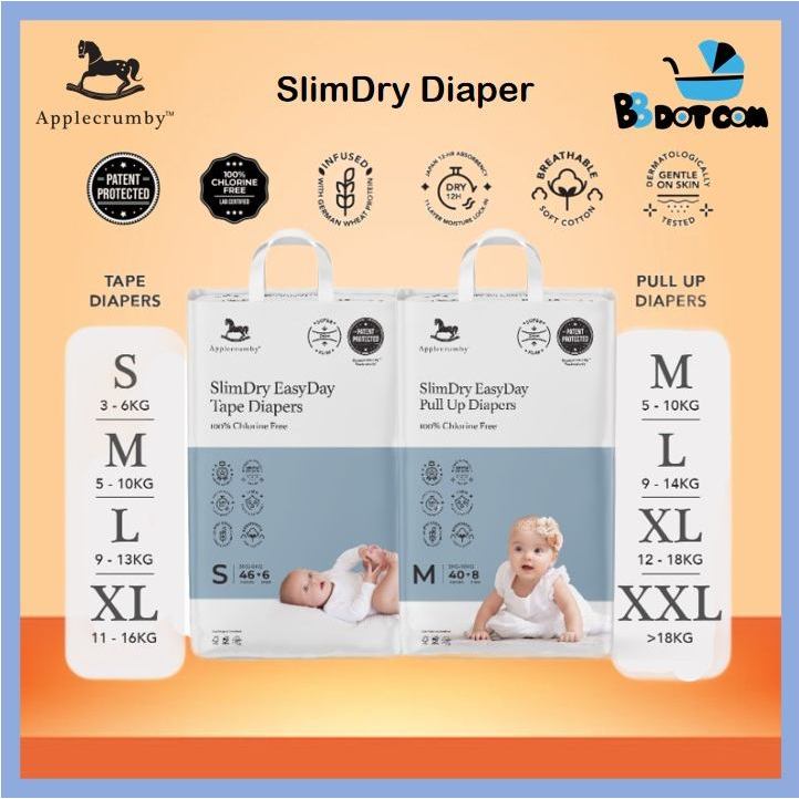 Applecrumby 100% Chlorine Free Slim Dry Tape Diapes / Pull Up Diapers ...
