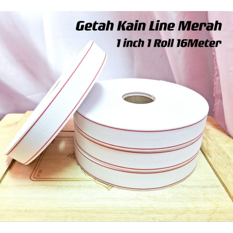 1 Roll(16Meter)1 Inch/Getah Kain/Getah Pinggang Kain/Getah Seluar Red ...