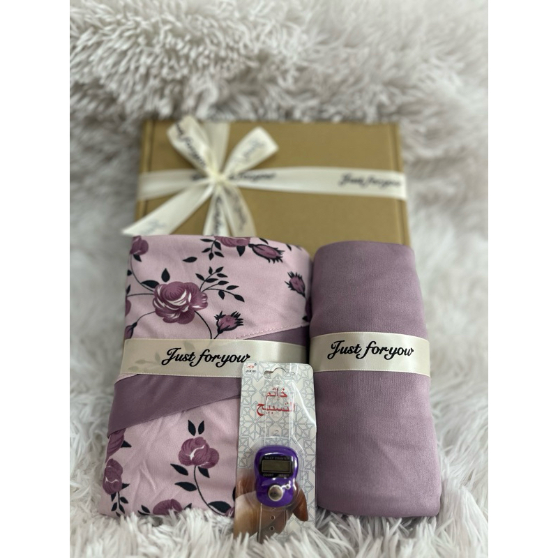 Set Surprise Gift Box Telekung / Kain telekung Viscose Printed Bunga ...