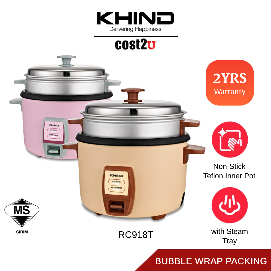 Khind 1.8L Electric Non Stick Rice Cooker with Steamer | RC918T RC9T ...