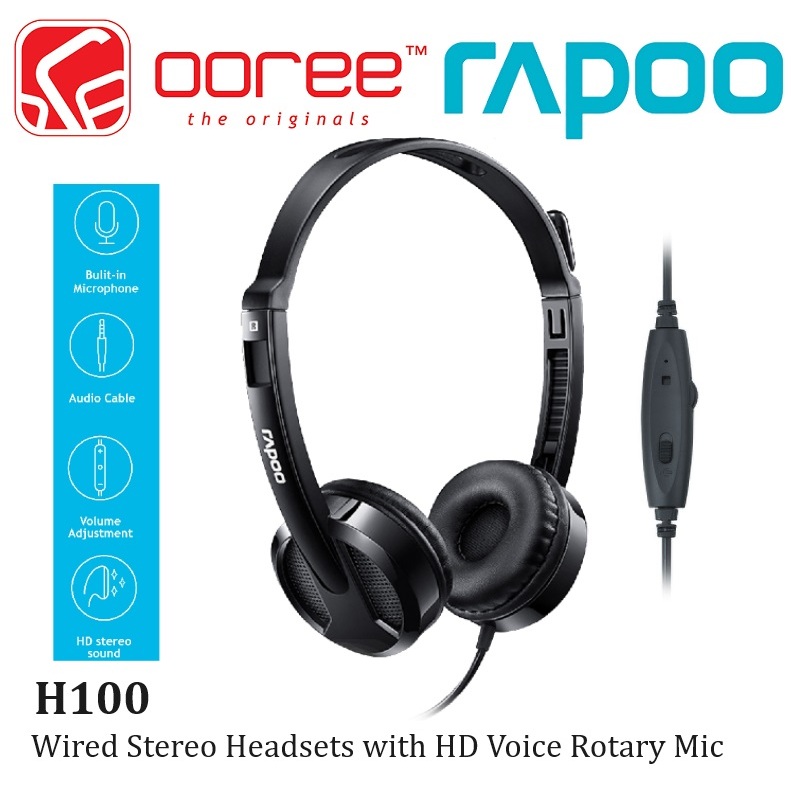 RAPOO H100 WIRED STEREO HEADSETS WITH HD VOICE ROTARY WITH MIC ...