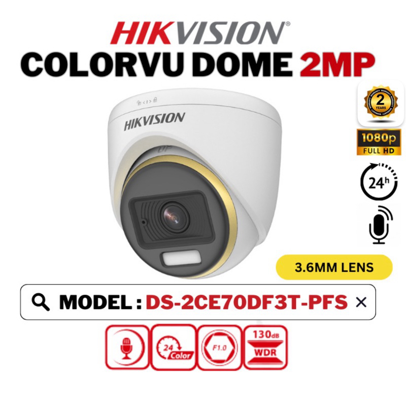 Hikvision 2MP ColorVu DS-2CE70DF3T-PFS Indoor Audio Fixed Turret Camera ...