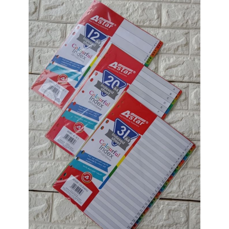Astar A4 Colourful Index Sheets ( 31days , month , A-Z ) | Shopee Malaysia