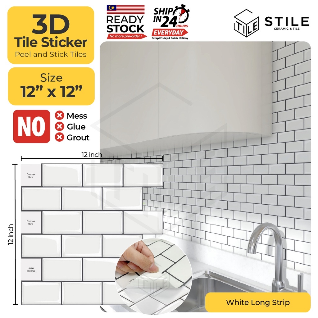 1PCS 3D Tiles Sticker Brick Kitchen Bathroom Wall Tiles Sticker Self ...