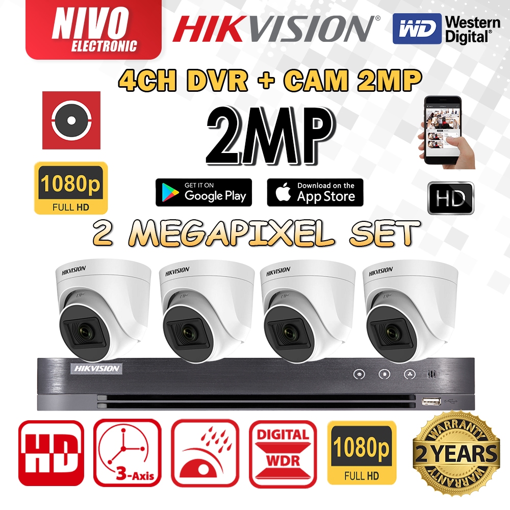 HIKVISION 4CH 1080P PACKAGE SET 2MP INDOOR CAMERA + DVR (4 Channel) 4CH ...