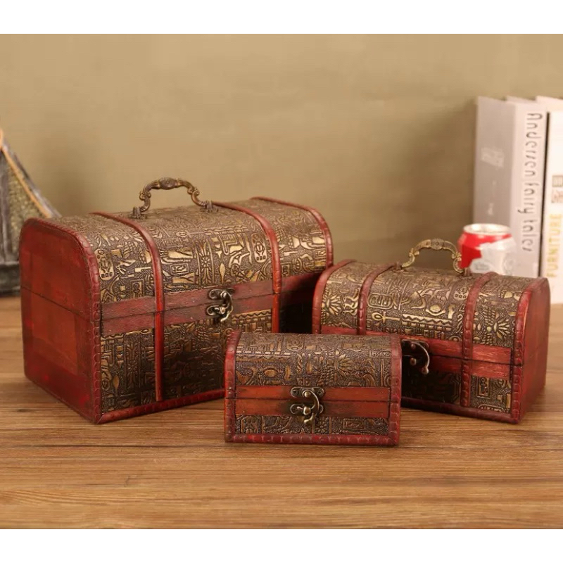 Retro storage box with lock wooden set storage box home jewelry ...